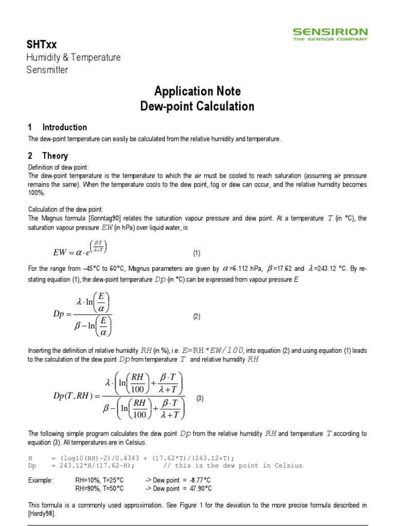 Dewpoint Calculation Humidity Sensor E | PDF | Teaching Methods ...