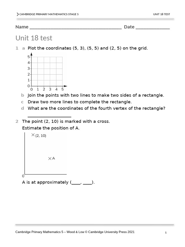Prim Maths 5 2ed TR Unit 18 Test | PDF
