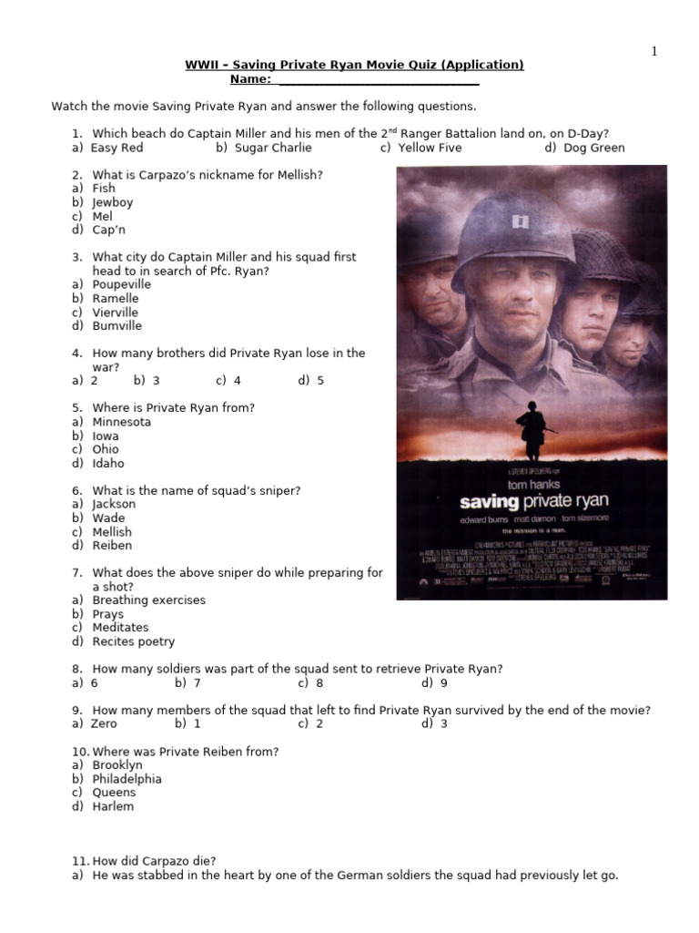 Saving Private Ryan Movie Quiz | PDF