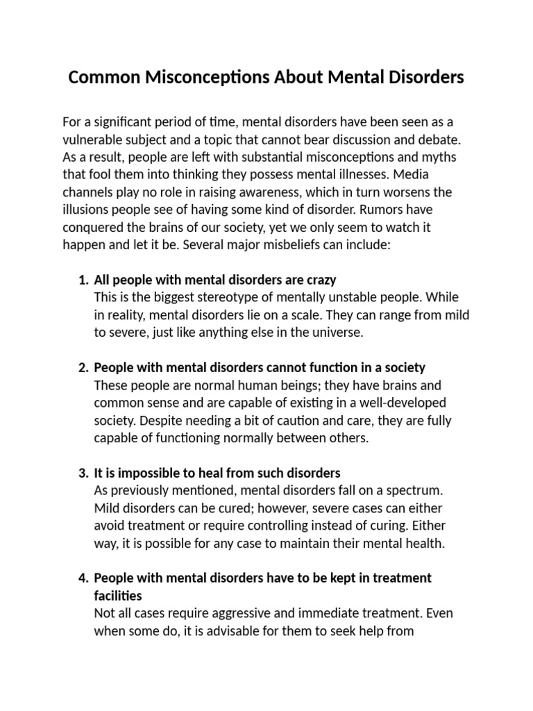 Common Misconceptions About Mental Disorders | PDF