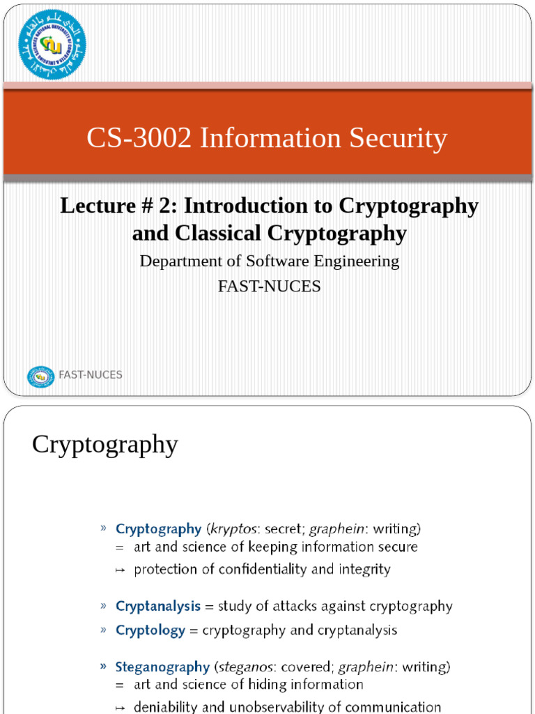 Lecture 2 Intro To Cryptography and Classical Cryptography | PDF