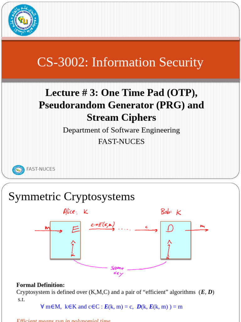 Lecture 3 OTP, PRG and Stream Cipher | PDF
