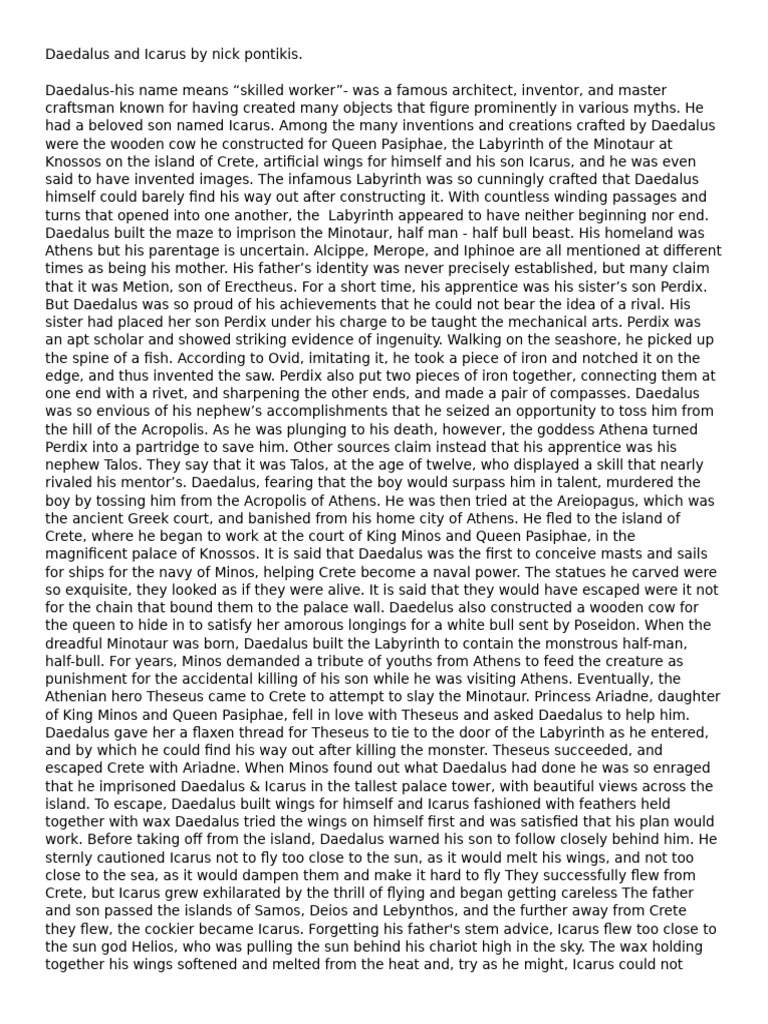 Daedalus and Icarus by Nick Pontikis | PDF | Minotaur | Social Science