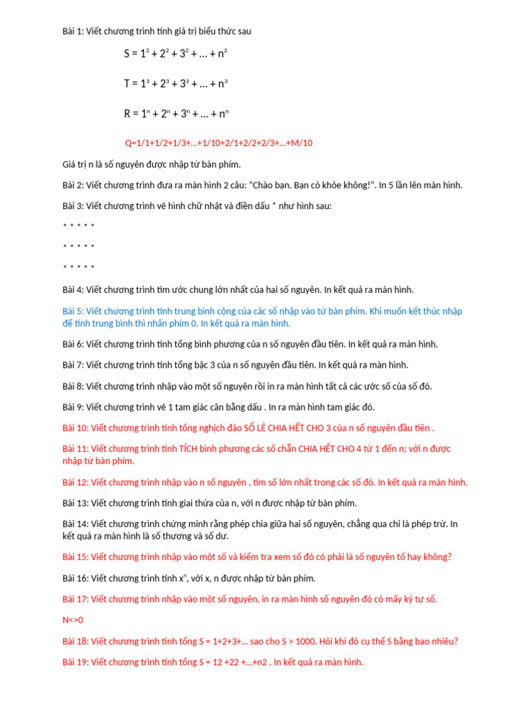 Bai Tap Vong Lap | PDF