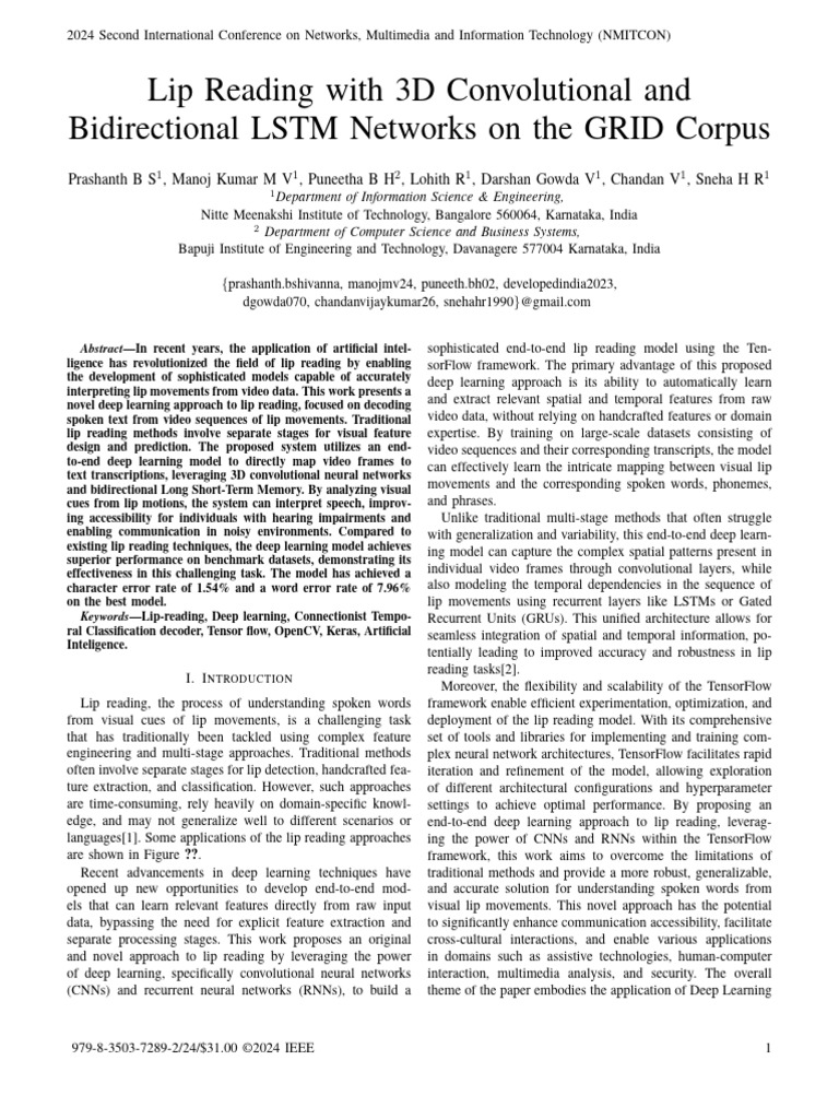 Lip Reading With 3D Convolutional and Bidirectional LSTM Networks On ...