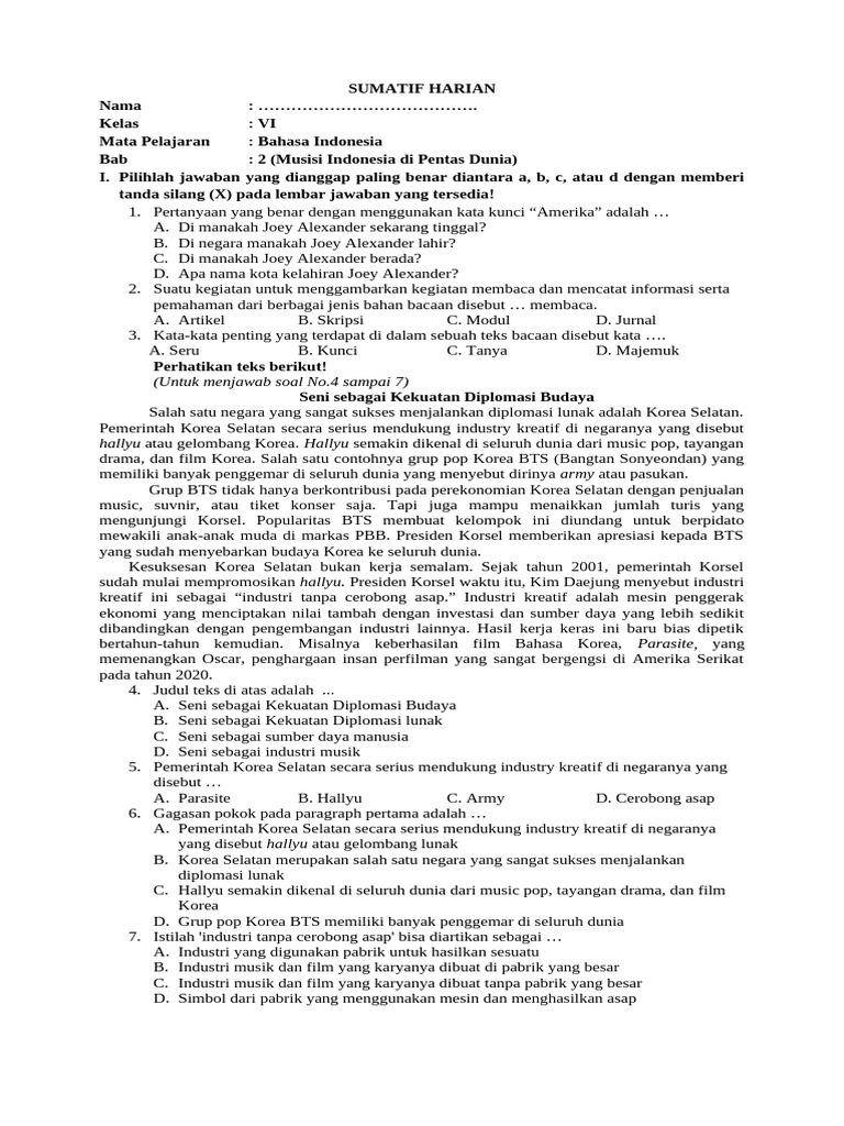 Soal Sumatif Bi Bab 2 Kurmer KLS 6 | PDF