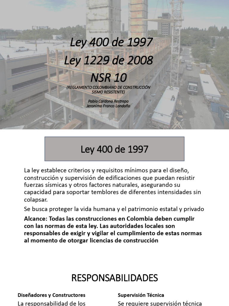 Ley 400 de 1997 NSR 10 Ley 1229 de 2008 | PDF