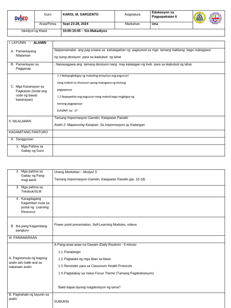 Melendez - Esp - 6 - DLL Q1 - Week8 | PDF