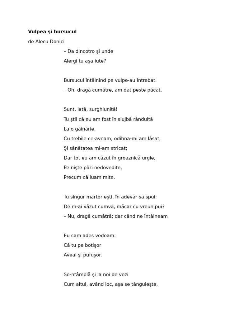 Vulpea Si Bursucul | PDF