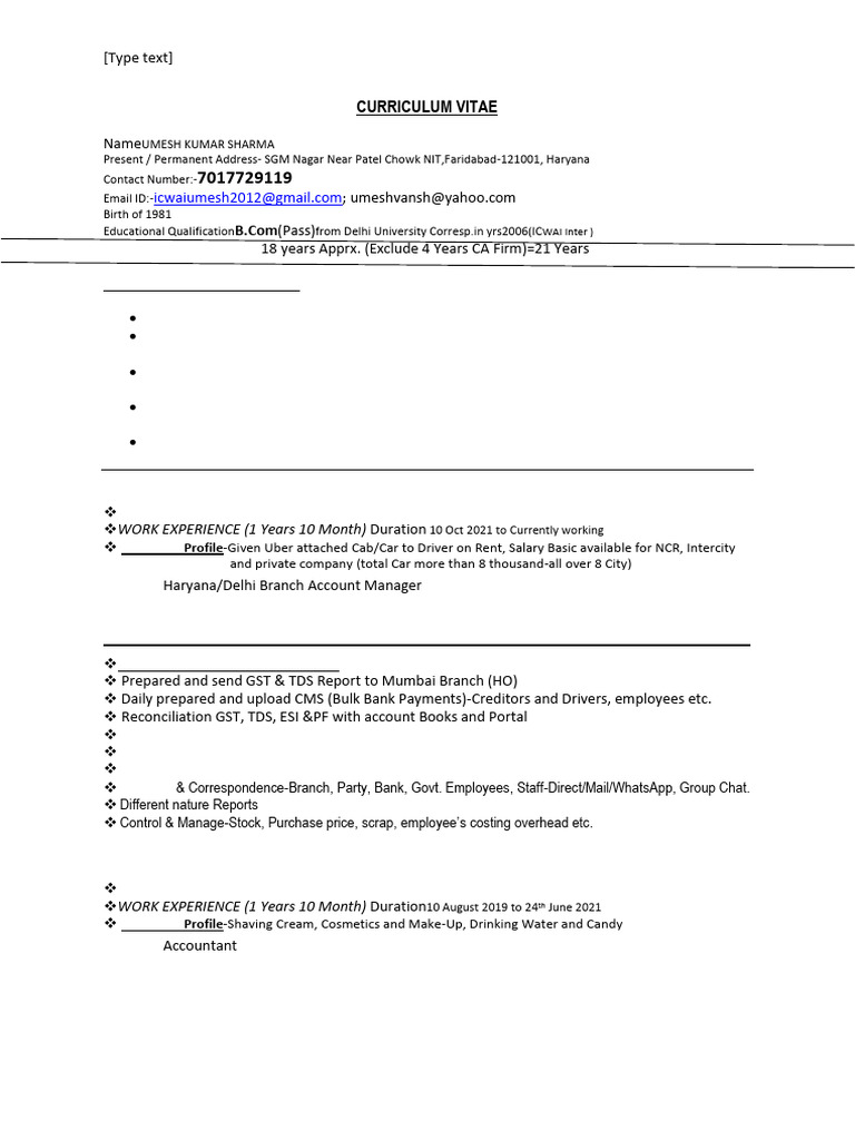 CV Umesh Sharma | PDF