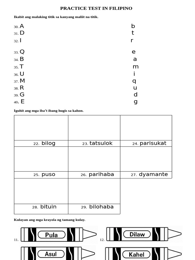 Practice Test in Filipino | PDF