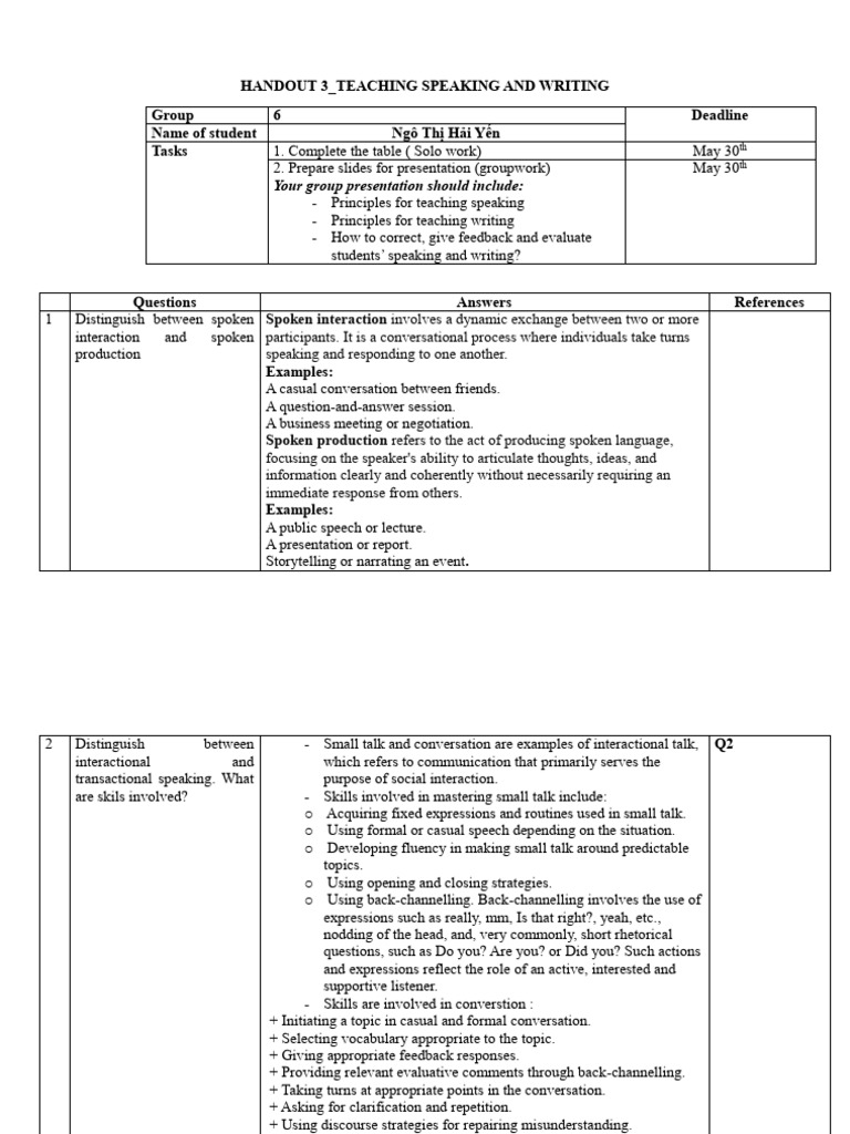Handout 3 - Teaching Speaking and Writing | PDF