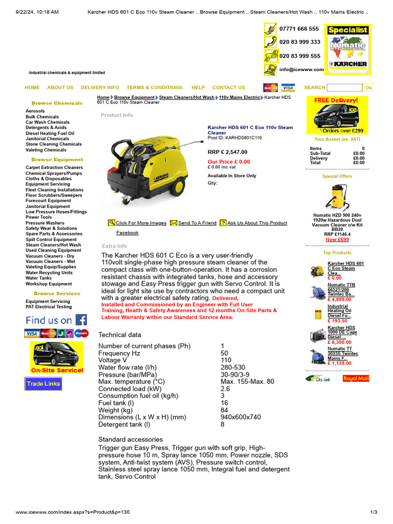 Karcher HDS 601 C Eco 110v Steam Cleaner .. Browse Equipment .. Steam ...