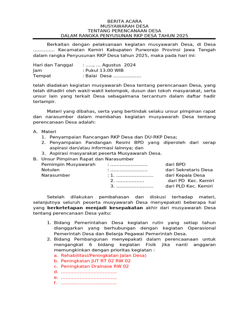BA, Musdes Perencanaan Desa | PDF