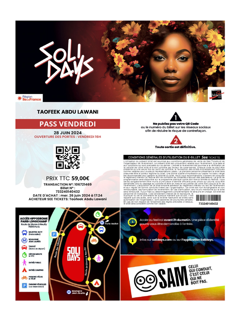 Solidays 2024 Pass 1 Jour Vendredi Tickets 106721469 | PDF