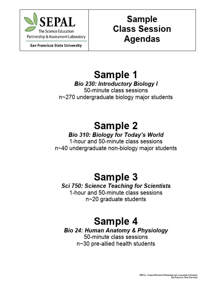 Sample Class Agendas - Combined v2022 | PDF