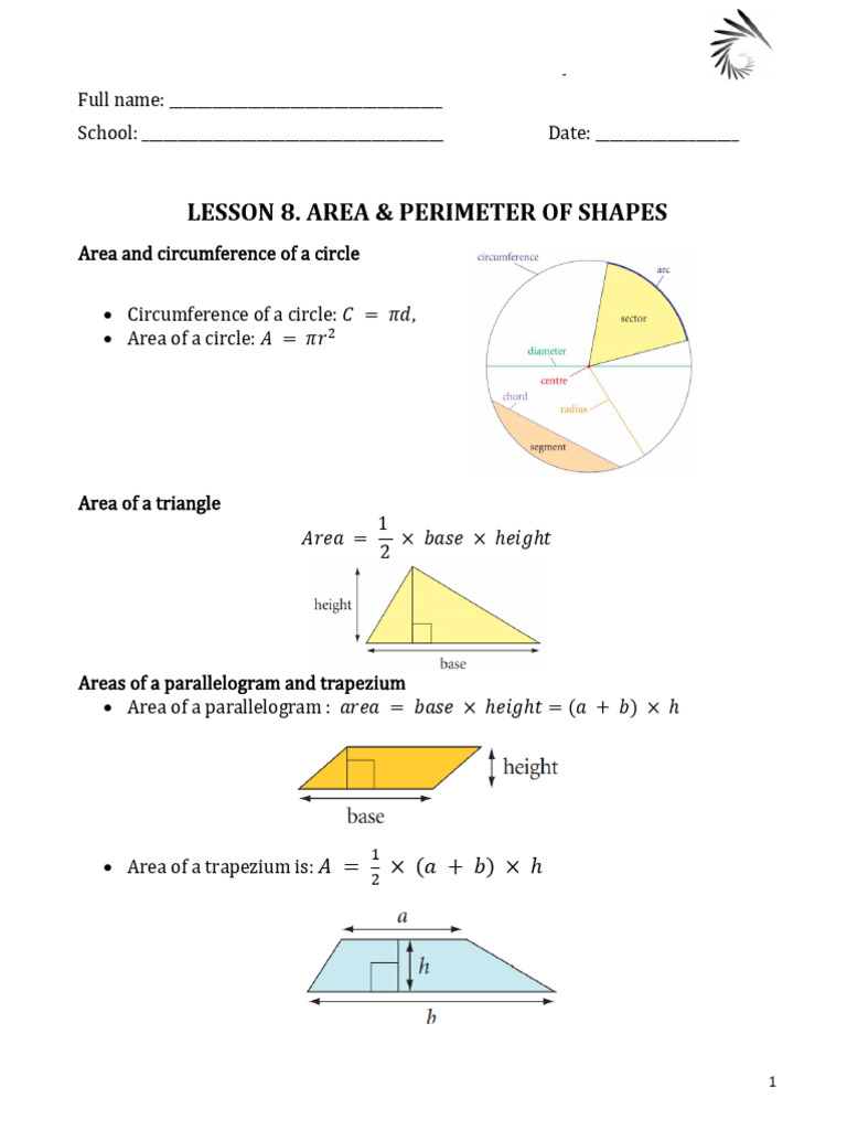 Grade 7. (Checkpoint) Lesson 8. The Area and Perimeter of Shapes | PDF