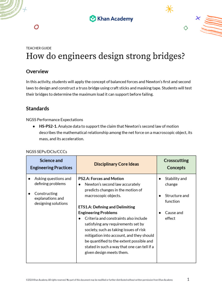 Teacher guide_ How do engineers design strong bridges | PDF