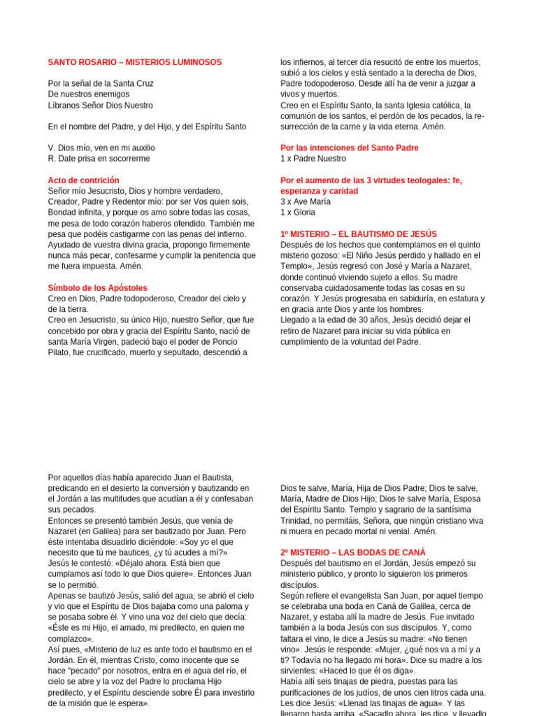Santo Rosario Misterios Luminosos | PDF | María, madre de Jesús ...