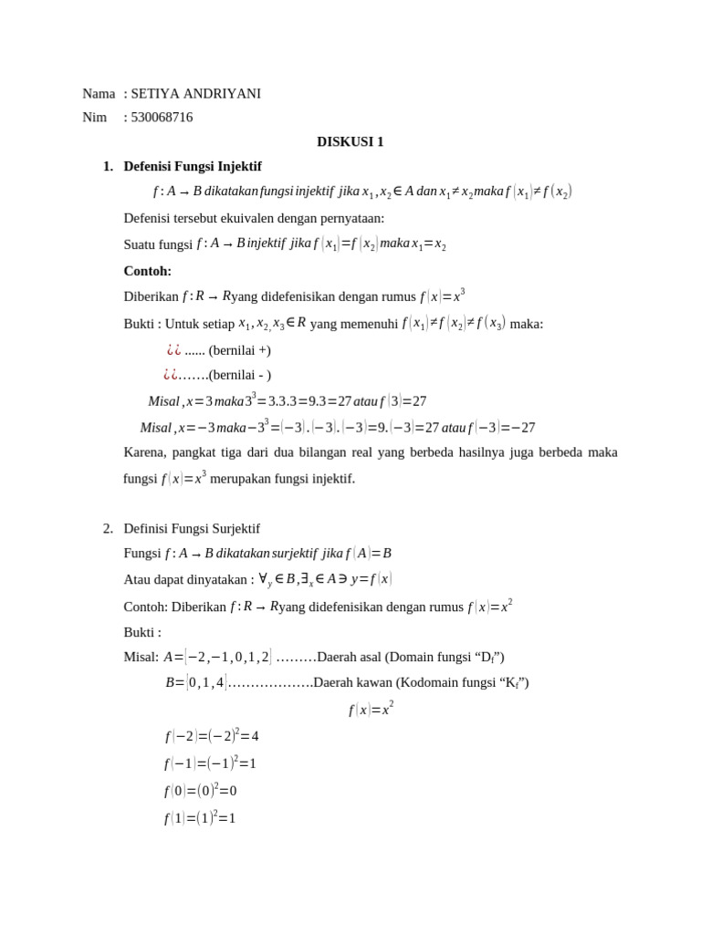 Diskusi 1 Himpunan Dan Fungsi - Setiya Andriyani | PDF
