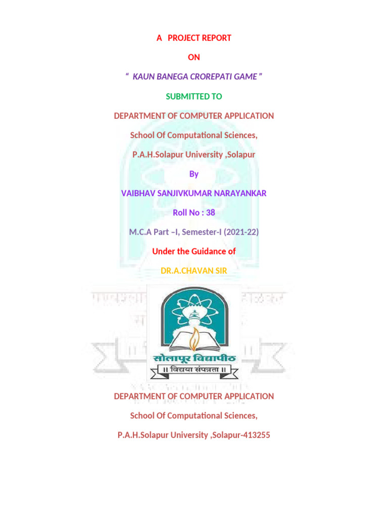 A Project Report KBC Roll 38 C Sir | PDF