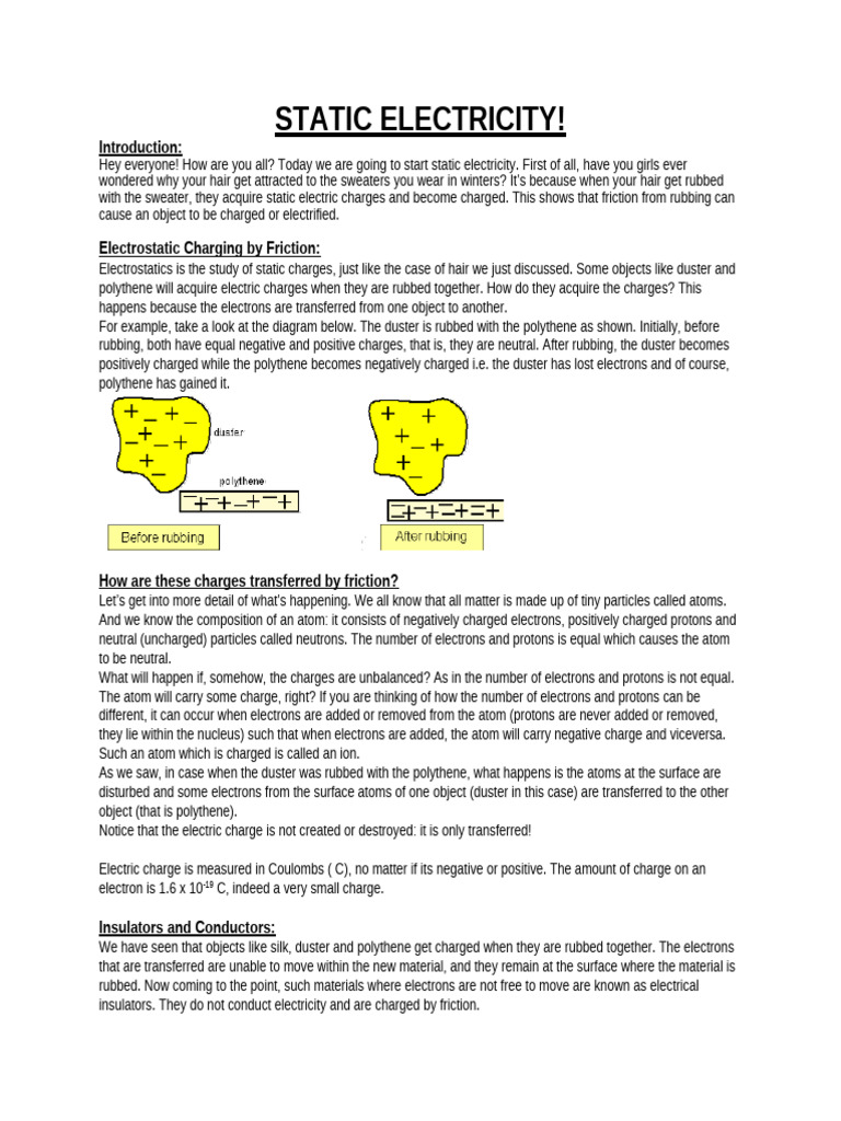 Static Electricity Notes | PDF
