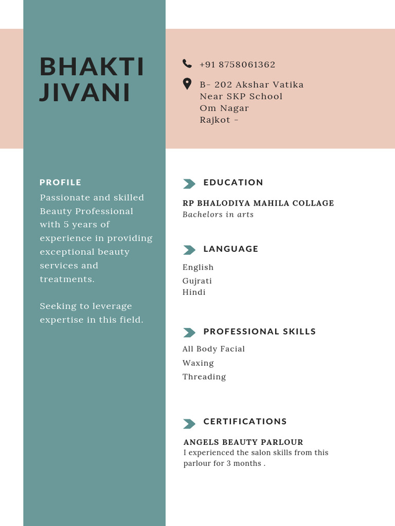 Beauty Professional Resume - Rajkot | PDF