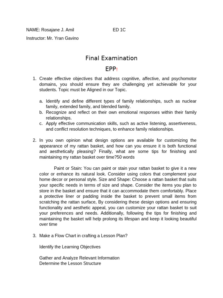 Final Examination EPP 2 | PDF