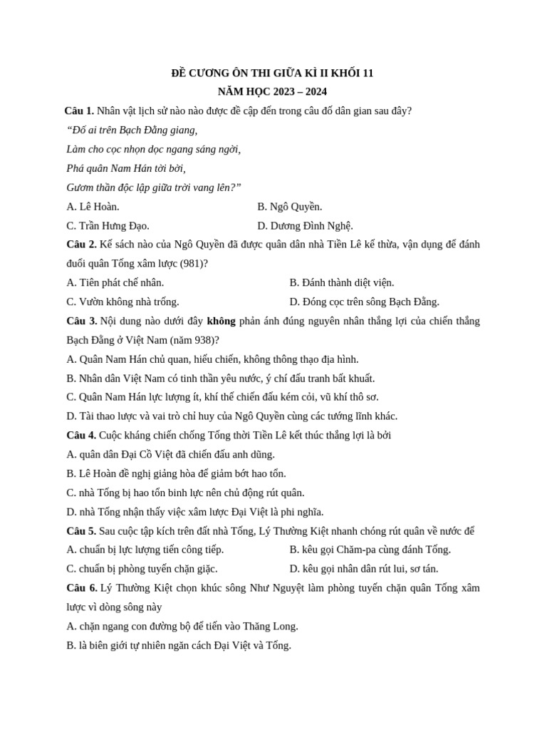 Đề Cương Ôn Thi Giữa Kì II Khối 11 Nq | PDF