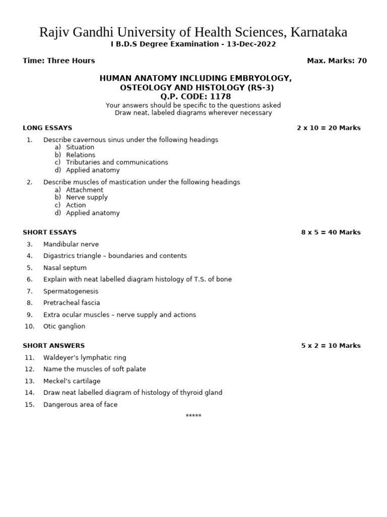 Bds - 1178 - General Anatomy Including Embryology and Histology - Gattp ...