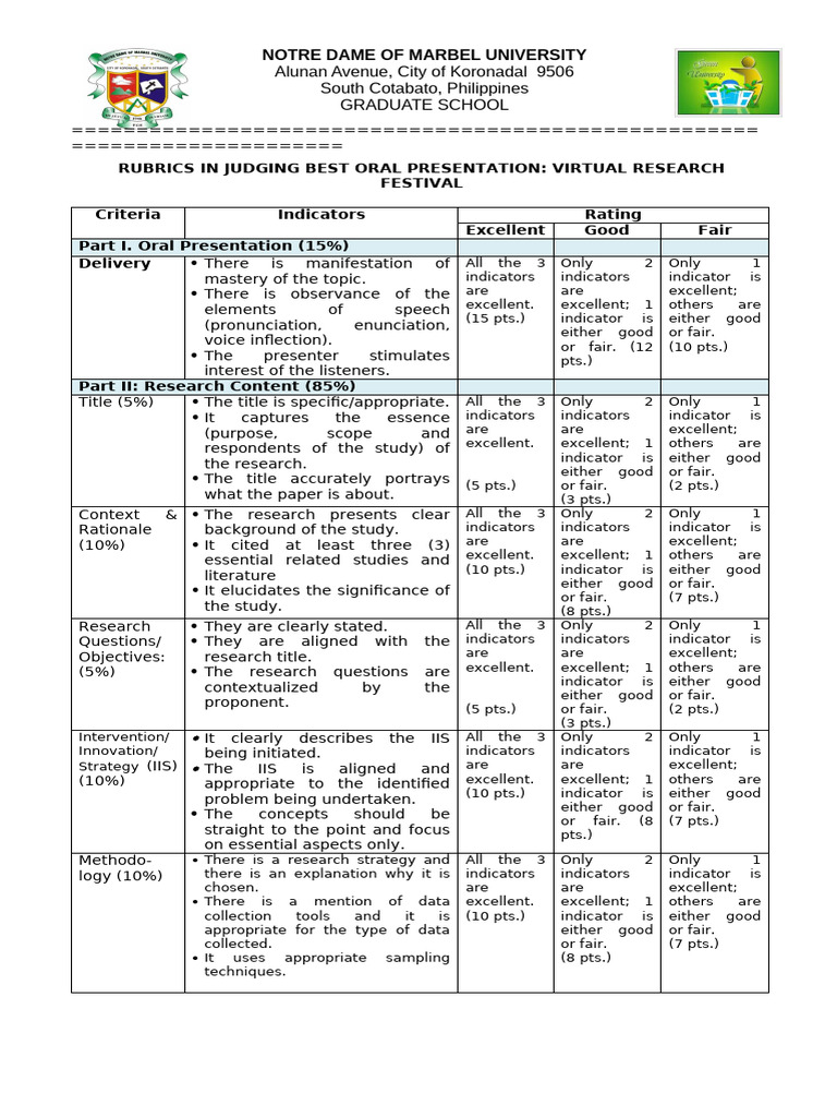 Final Rubrics Oral-Presentation | PDF