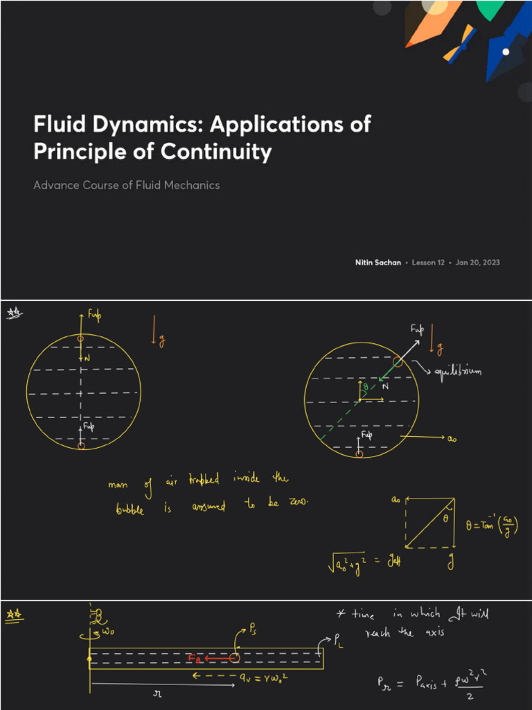 Fluid Dynamics Applications of Principle of Continuity With Anno | PDF