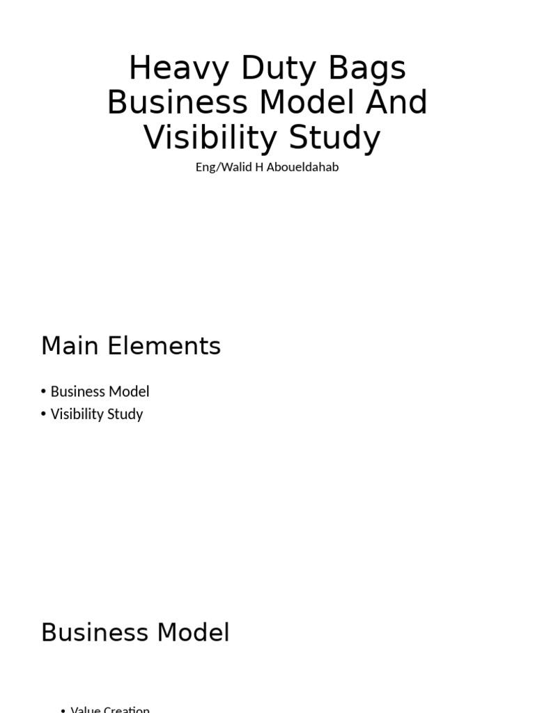 Heavy Duty Bags Business Model and Visibility Study | PDF