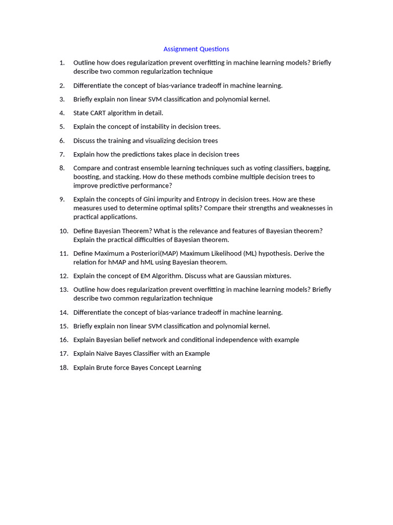 ML Assignment Questions | PDF