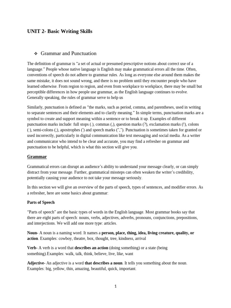 Unit 2 - Basic Writing Skills | PDF