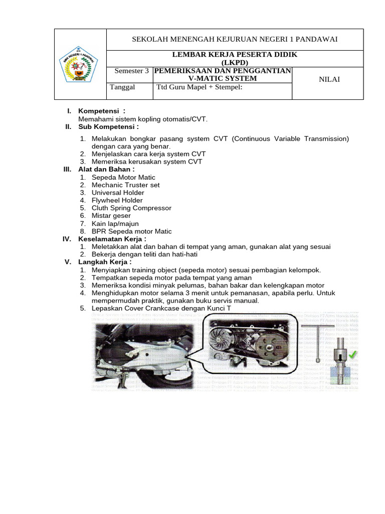 JOBSHEET CVT Sepeda Motor | PDF
