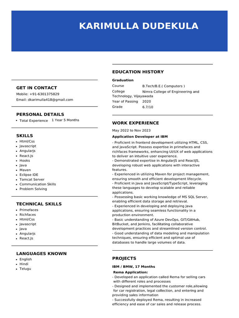 Karimulla - Dudekula Resume | PDF