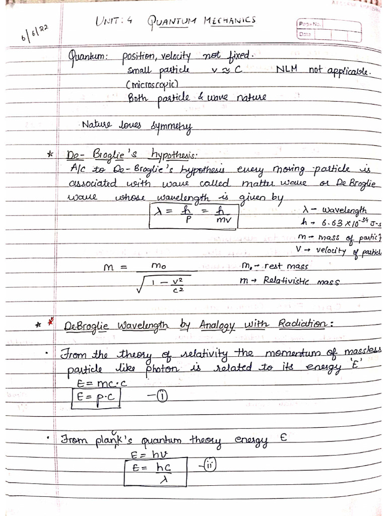 Quantum Mechanics Notes | PDF