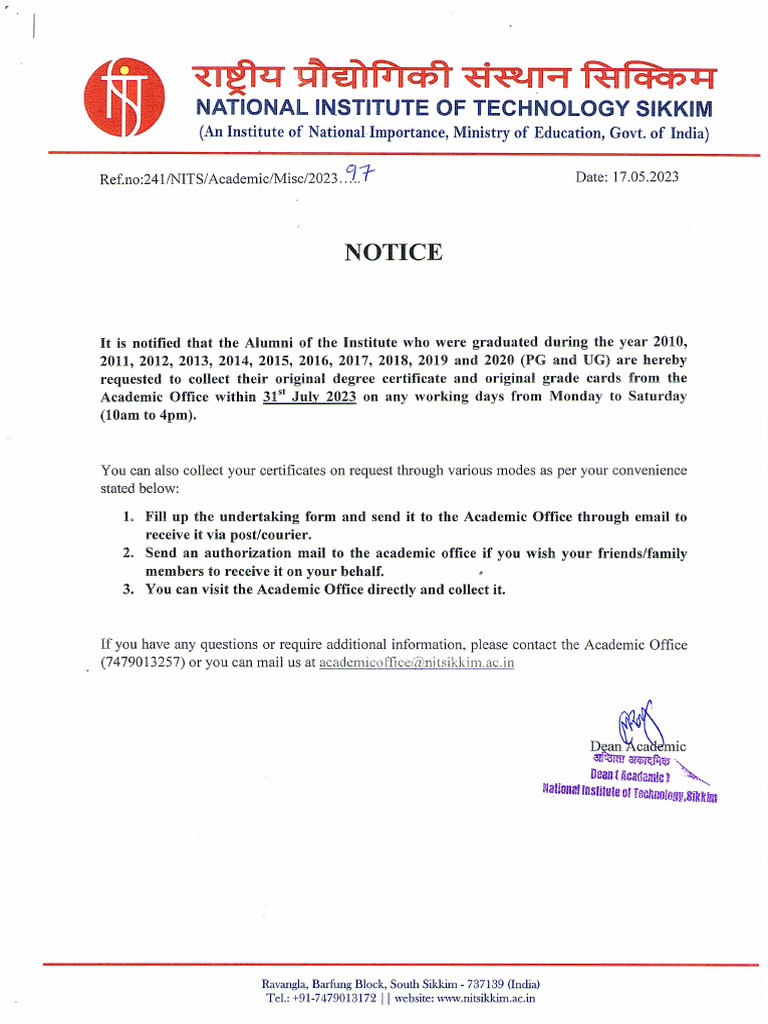 Notice and Undertaking to Receive Original Degree | PDF