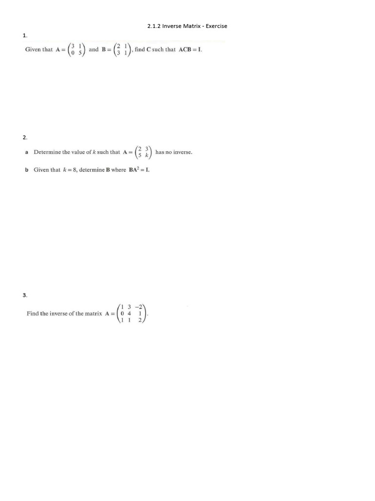 2.1.2 Inverse Matrix - Exercise | PDF 2.1.2 Inverse Matrix - Exercise | PDF