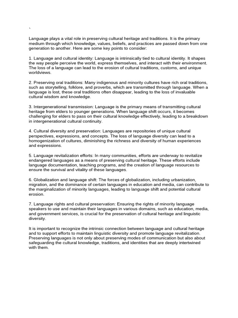 Language Plays A Vital Role in Preserving Cultural Heritage and ...