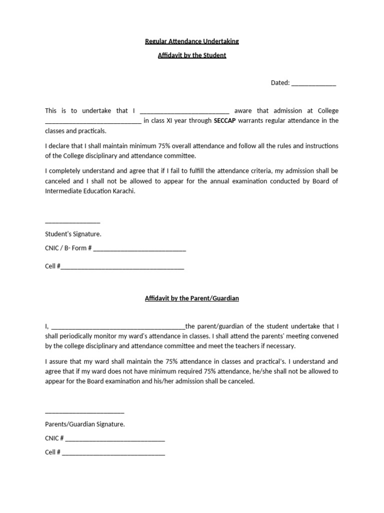 Regular Attendance Undertaking - New Updated | PDF