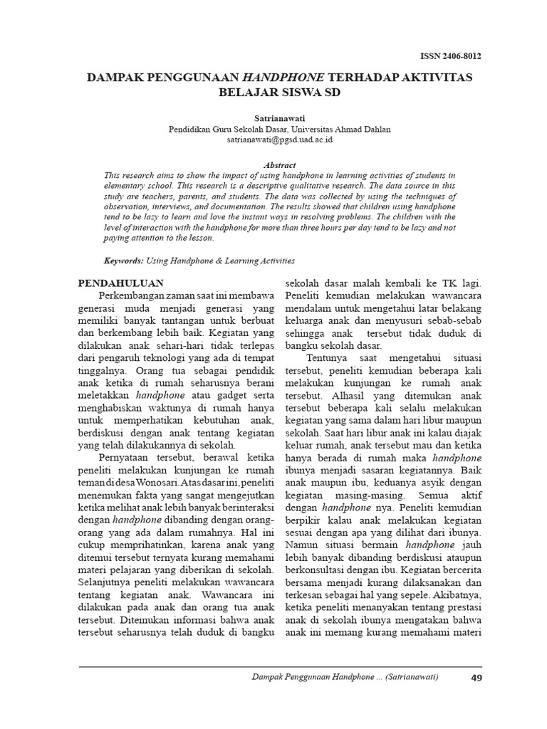 Dampak Penggunaan Handphone Terhadap Aktivitas Bel | PDF