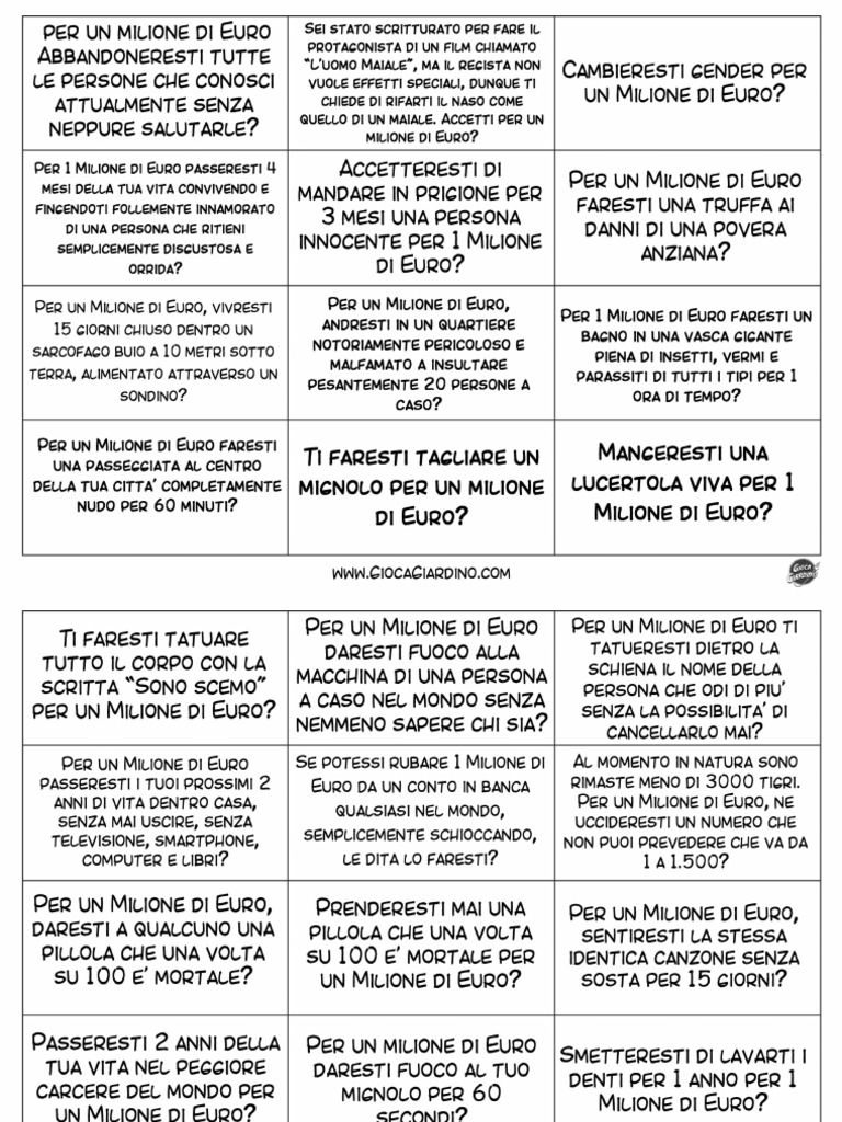 Gioco Per Un Milione Di Euro Domande Da Stampare | PDF