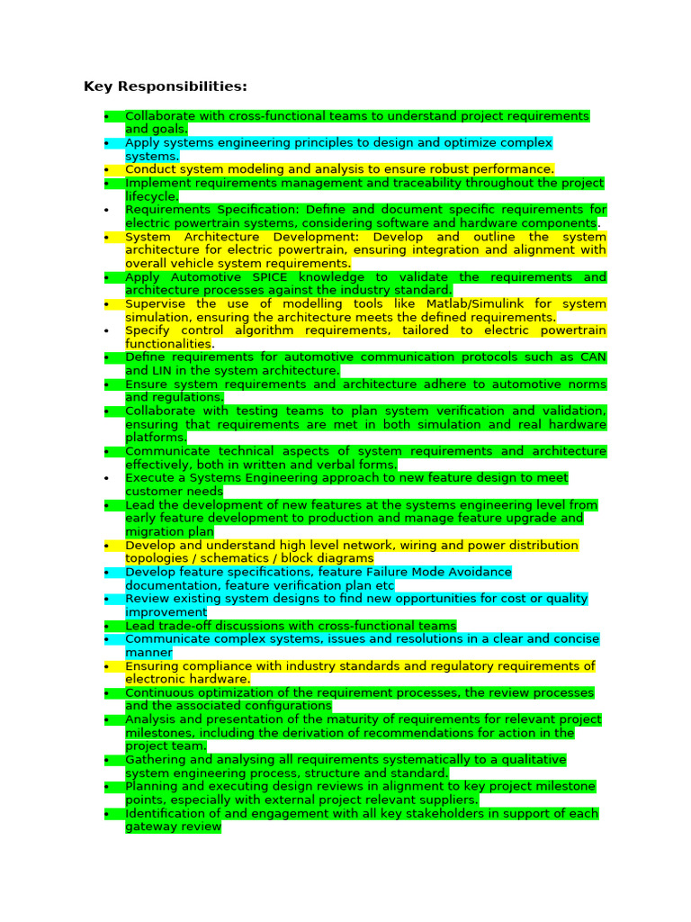 Key Responsibilities | PDF | Systems Engineering | System