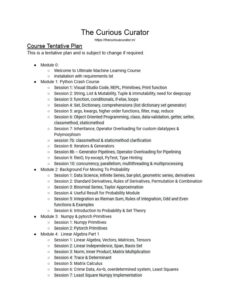 Tentative Content Structure (Student View) | PDF