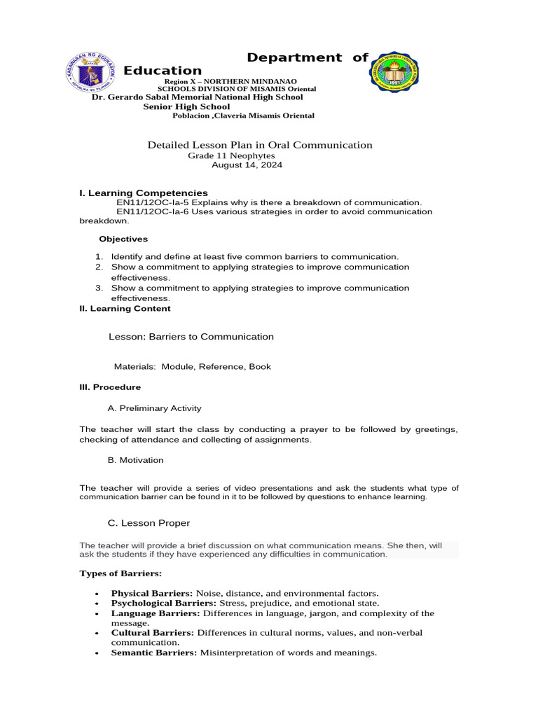 Barriers To Communication DLP | PDF | Communication | Career & Growth