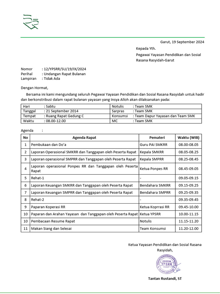 Undangan Rapat Bulanan-September 2024 | PDF