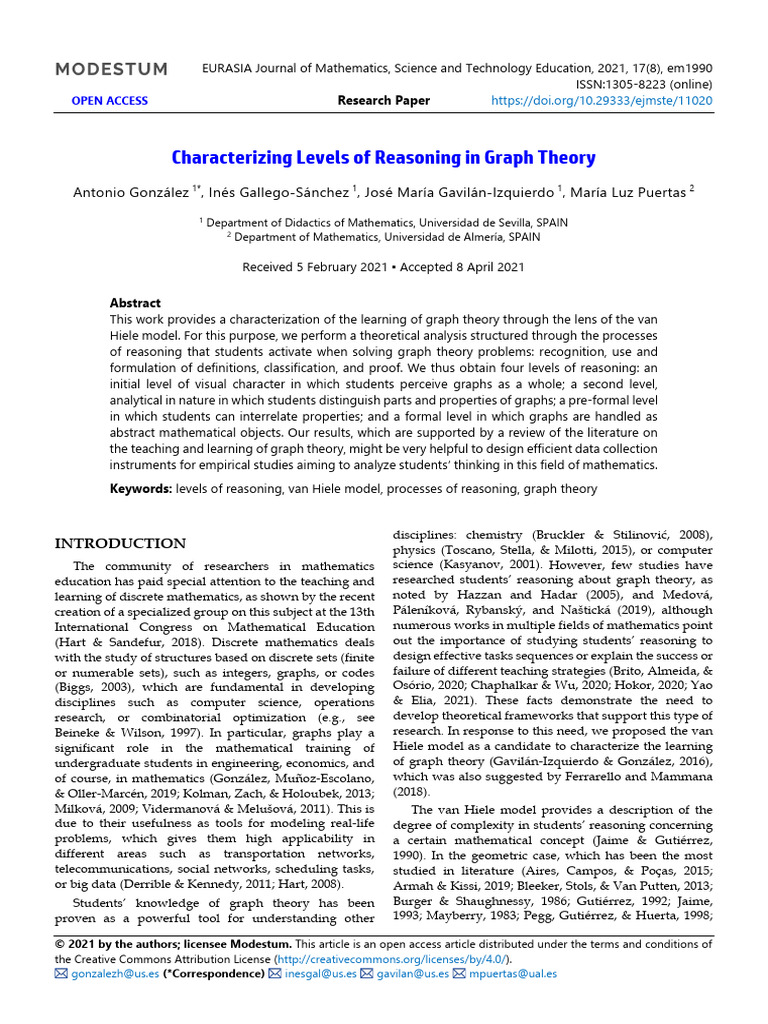 Characterizing Levels of Reasoning in Graph Theory 11020 | PDF