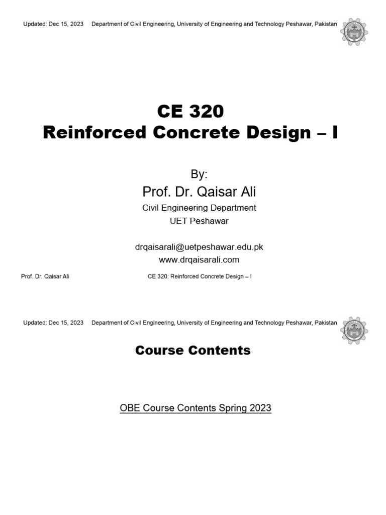CE 320 Reinforced Concrete Design - I: Prof. Dr. Qaisar Ali | PDF